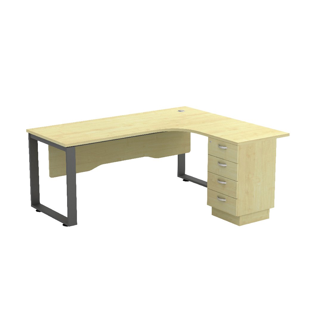 SQ SERIES L SHAPE SUPERIOR COMPACT TABLE WITH WOOD PANEL & PEDESTAL (O ...