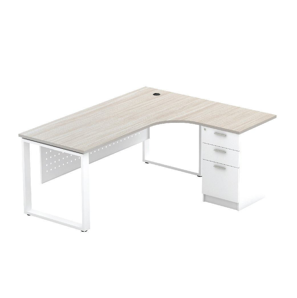 P SERIES SUPERIOR L-SHAPE TABLE WITH 2D1F PEDESTAL (O LEG) - Furnic